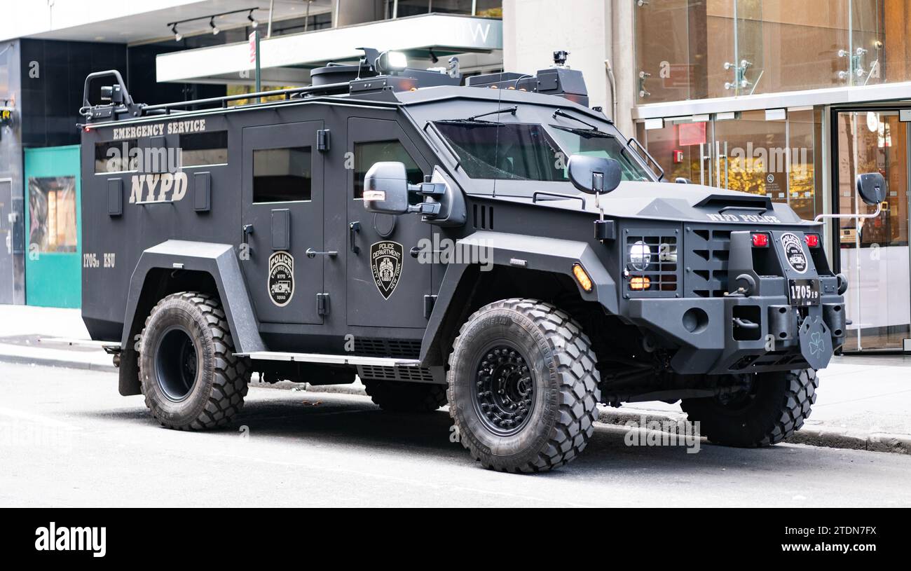 New York City, USA - November 11, 2023: Police emergency rescue vehicle ...