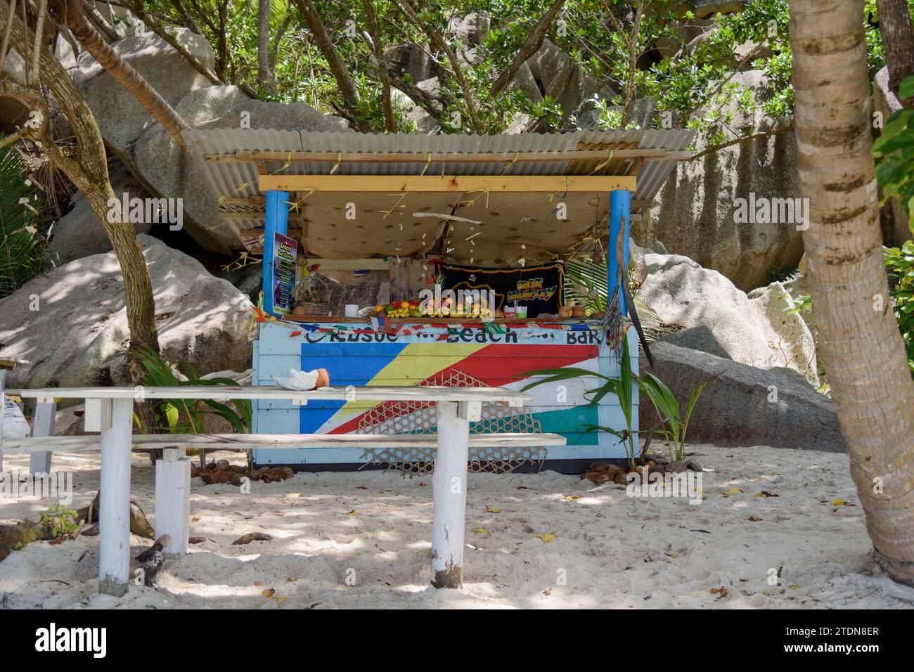 Beach cafe shack on Anse Source d'Argent, La Digue Island, Seychelles ...