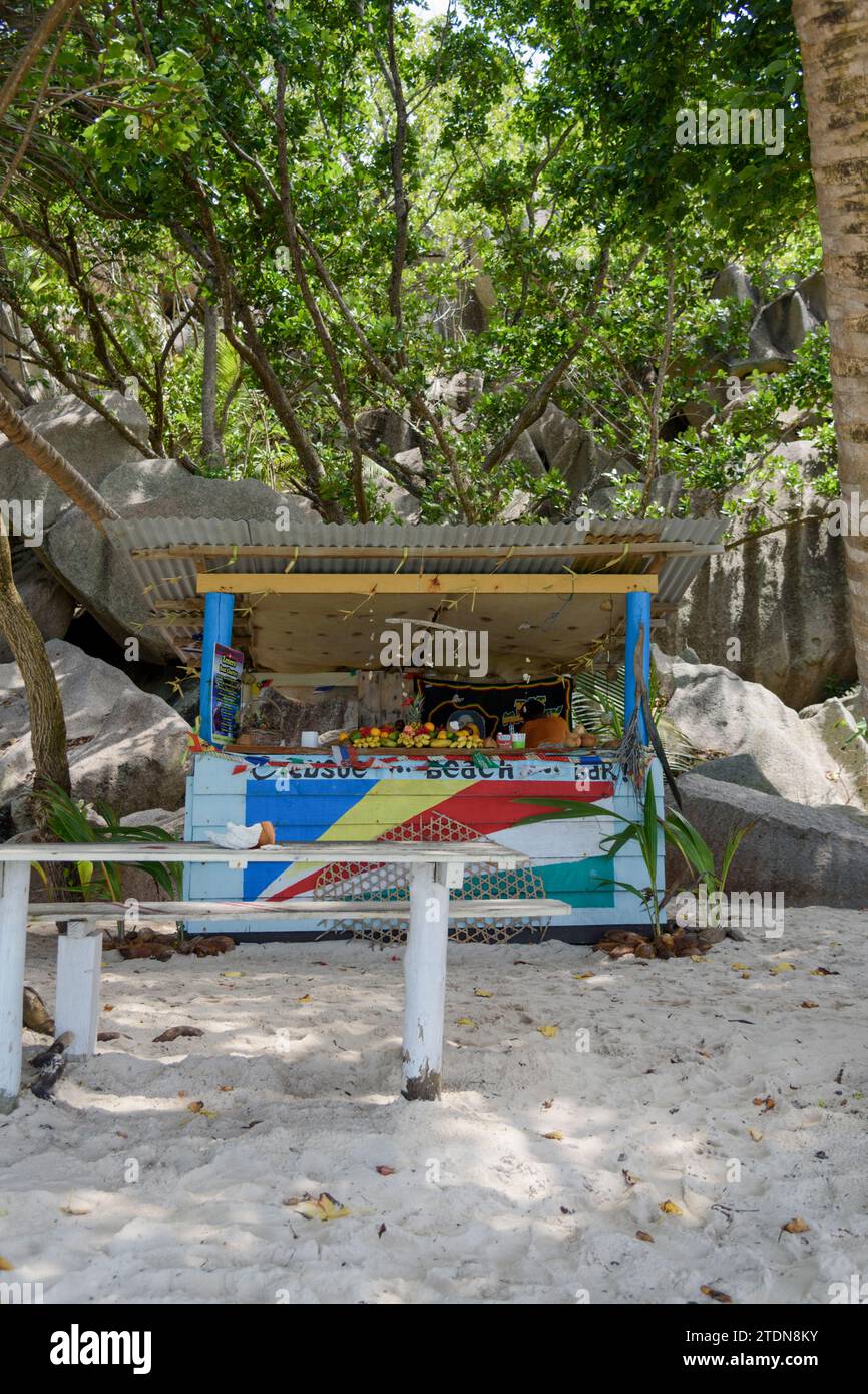 Beach cafe shack on Anse Source d'Argent, La Digue Island, Seychelles ...