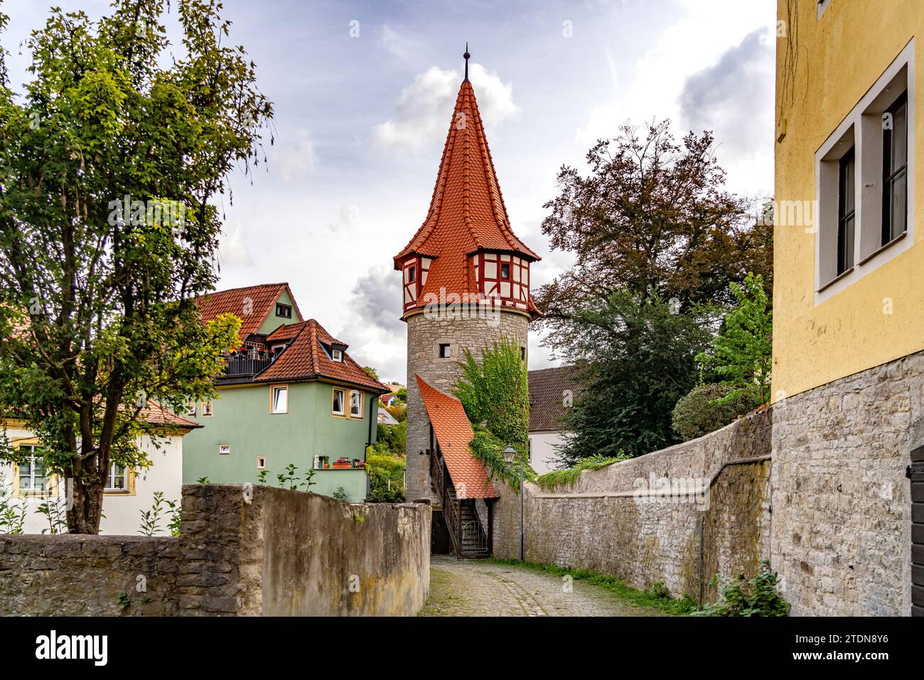 Turm der Stadtmauer Flurerturm in Marktbreit, Unterfranken, Bayern ...