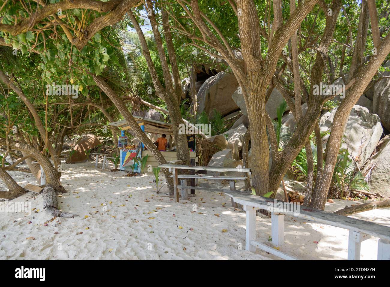 Beach cafe shack on Anse Source d'Argent, La Digue Island, Seychelles ...