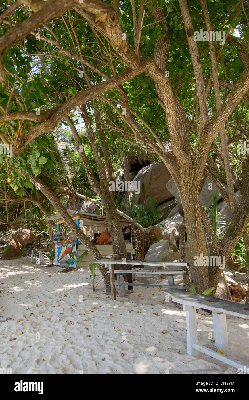 Beach cafe shack on Anse Source d'Argent, La Digue Island, Seychelles ...