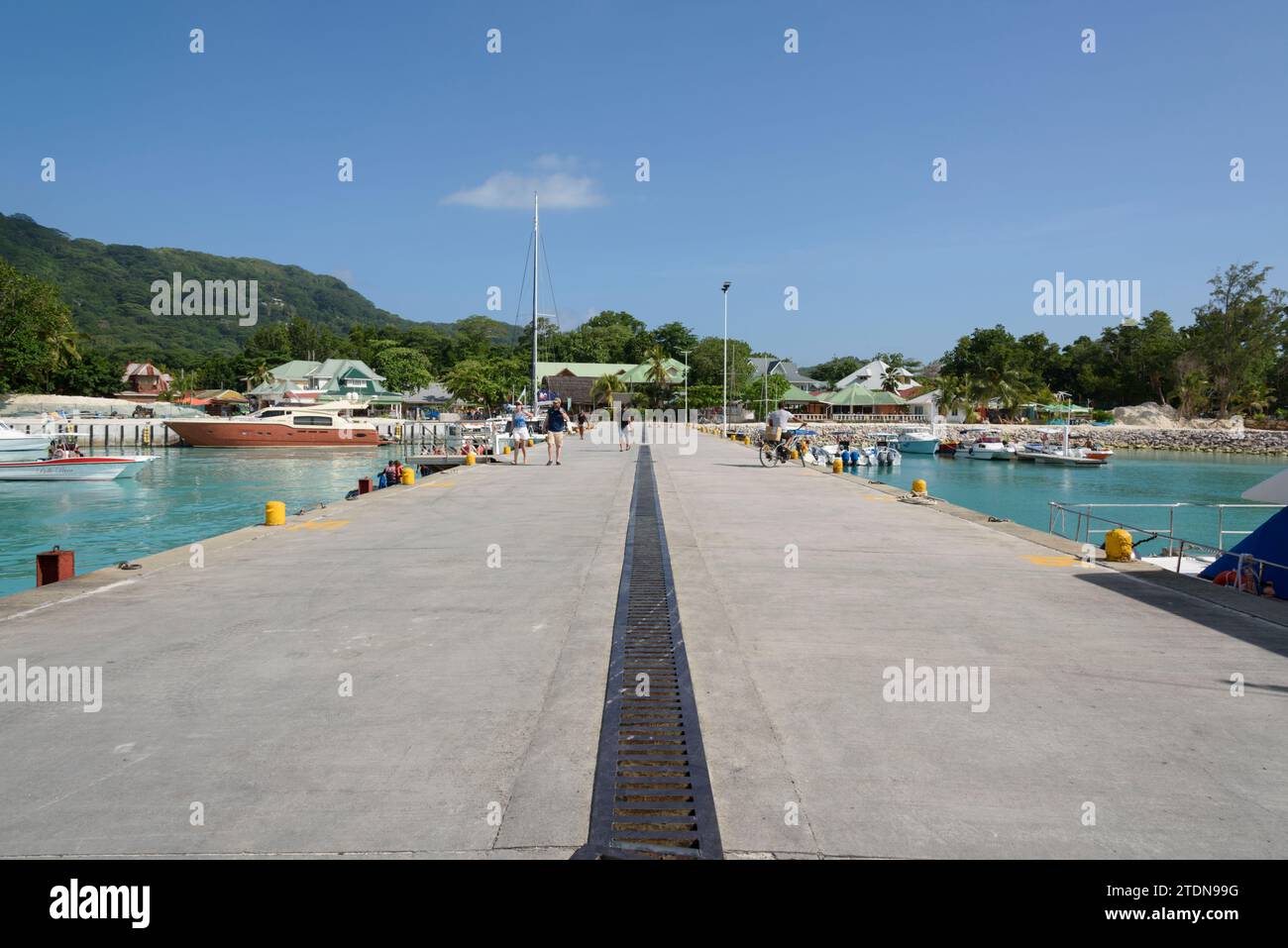 Inter island ferry port harbour on La Digue Island, Seychelles, Indian ...