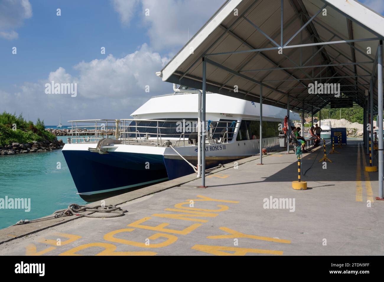 Inter island ferry port harbour on La Digue Island, Seychelles, Indian ...
