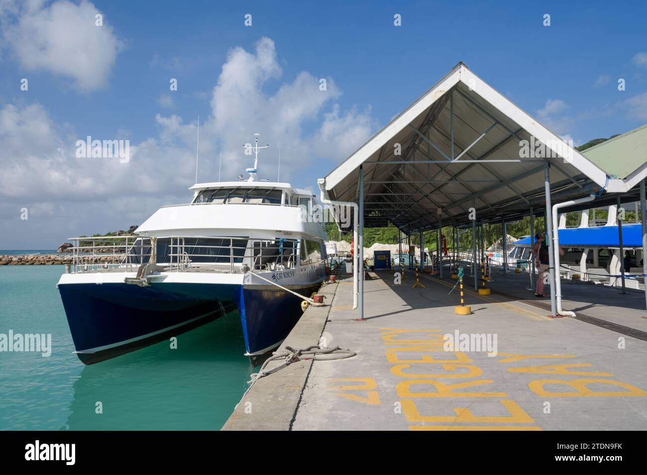 Inter island ferry port harbour on La Digue Island, Seychelles, Indian ...