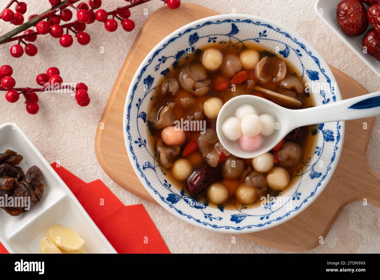 Little homemade red and white tangyuan, tang yuan, rice dumpling balls ...