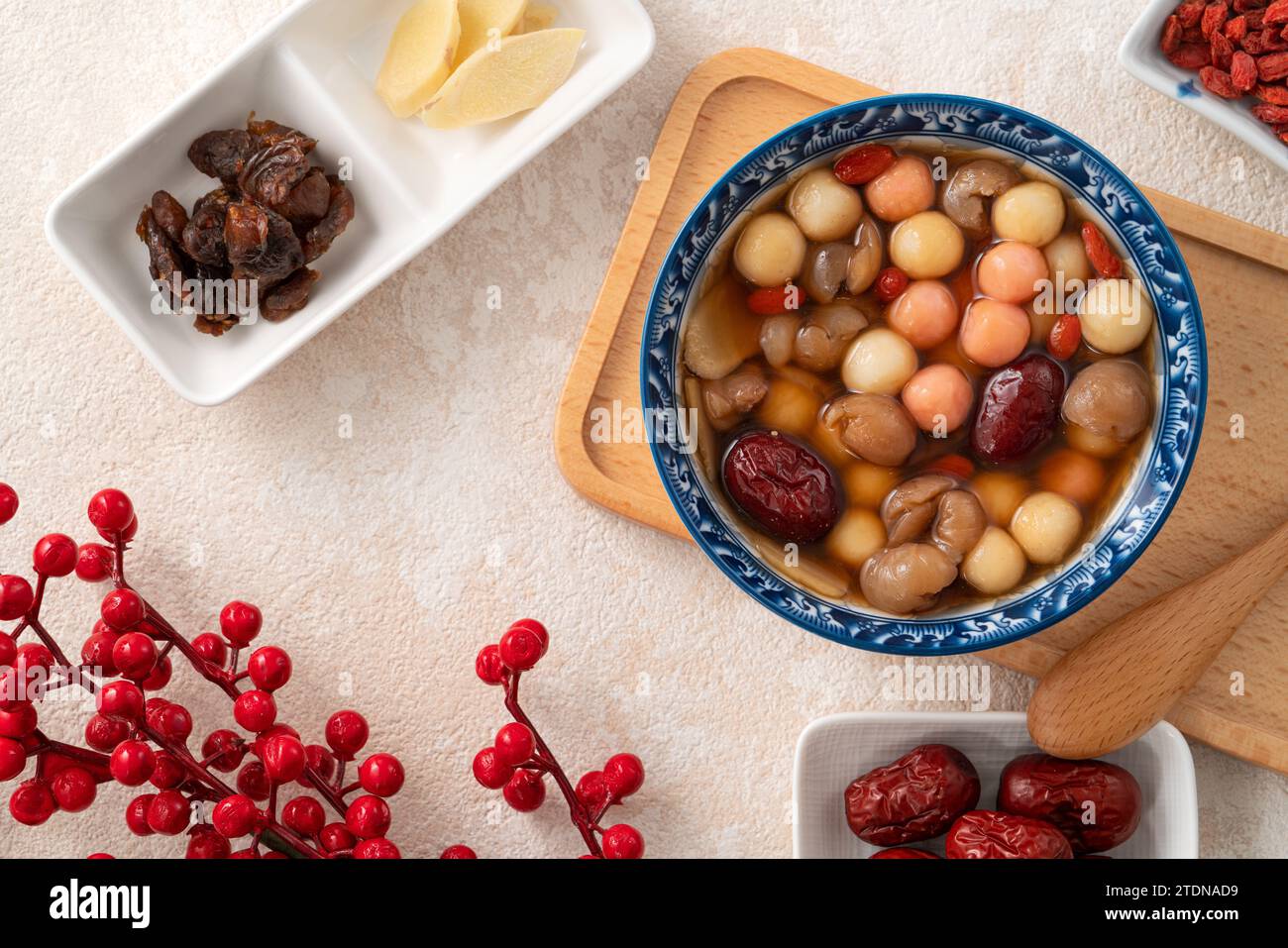 Little homemade red and white tangyuan, tang yuan, rice dumpling balls ...
