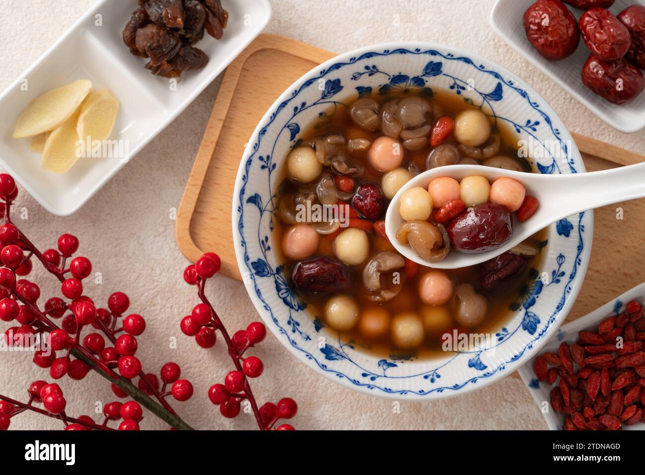 Little homemade red and white tangyuan, tang yuan, rice dumpling balls ...