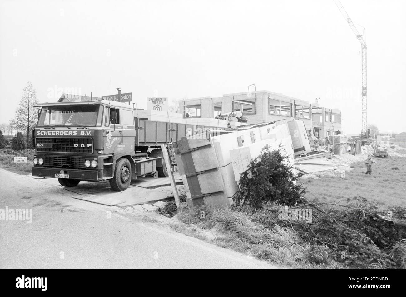 Overturned truck at construction site, construction company Midreth, 00 ...