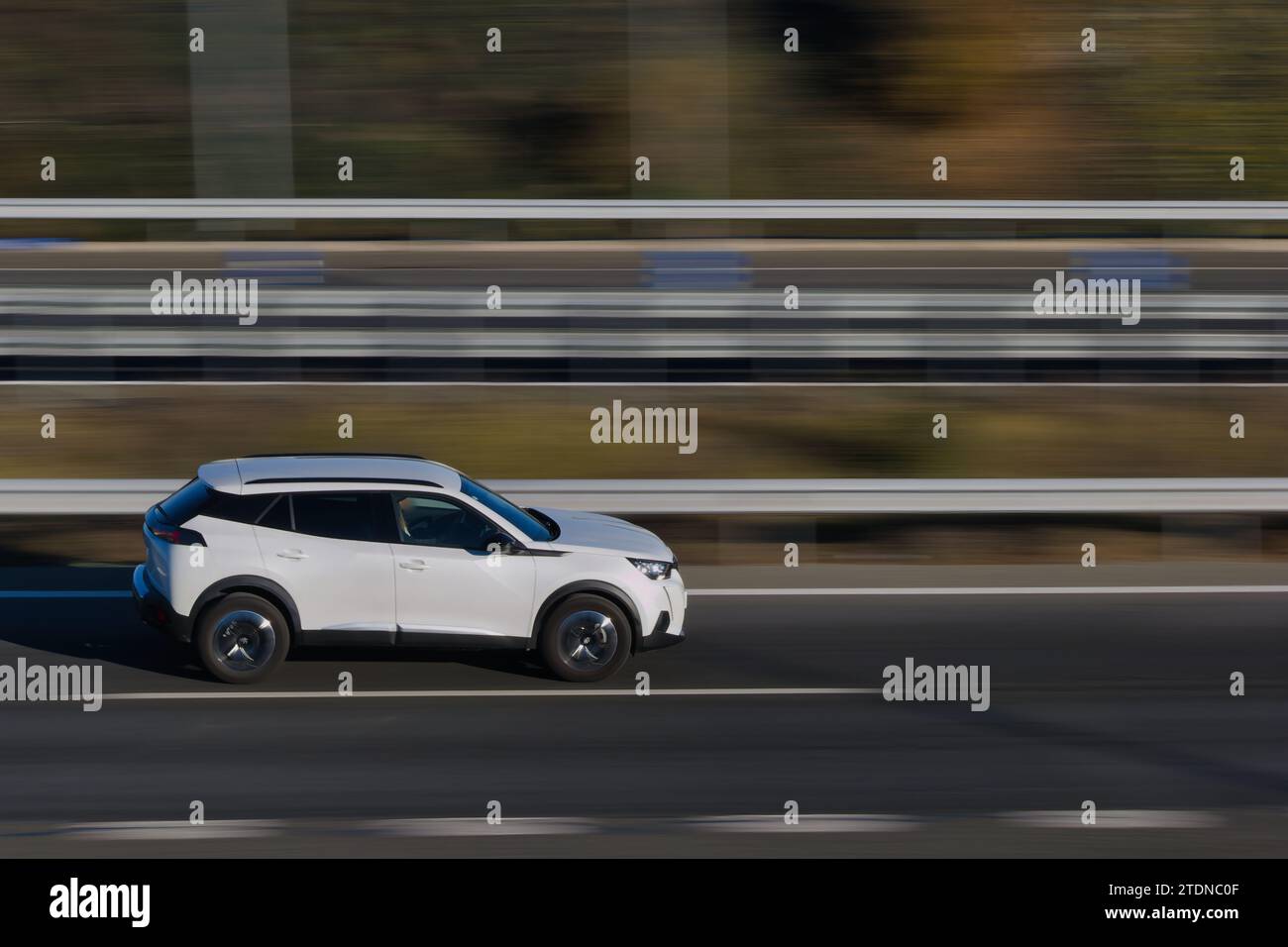 passenger car on highway transportation auto motion blur wheels ...
