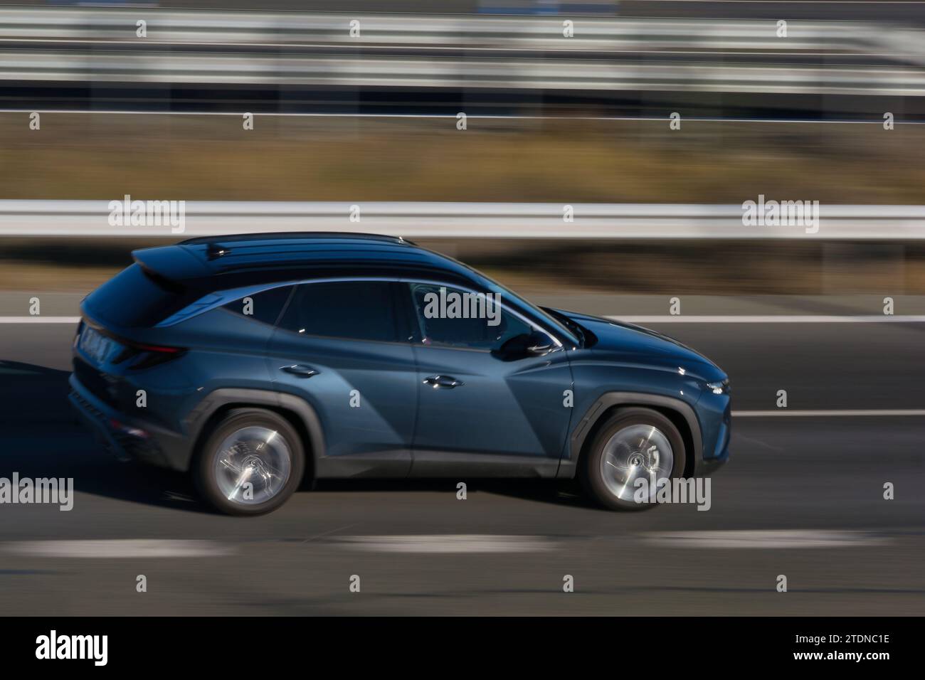 passenger car on highway transportation auto motion blur wheels ...