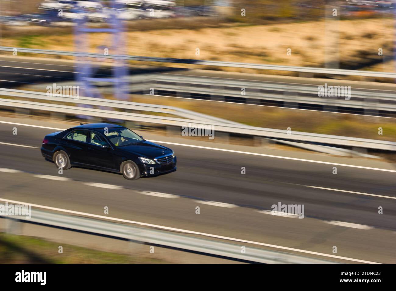 passenger car on highway transportation auto motion blur wheels ...