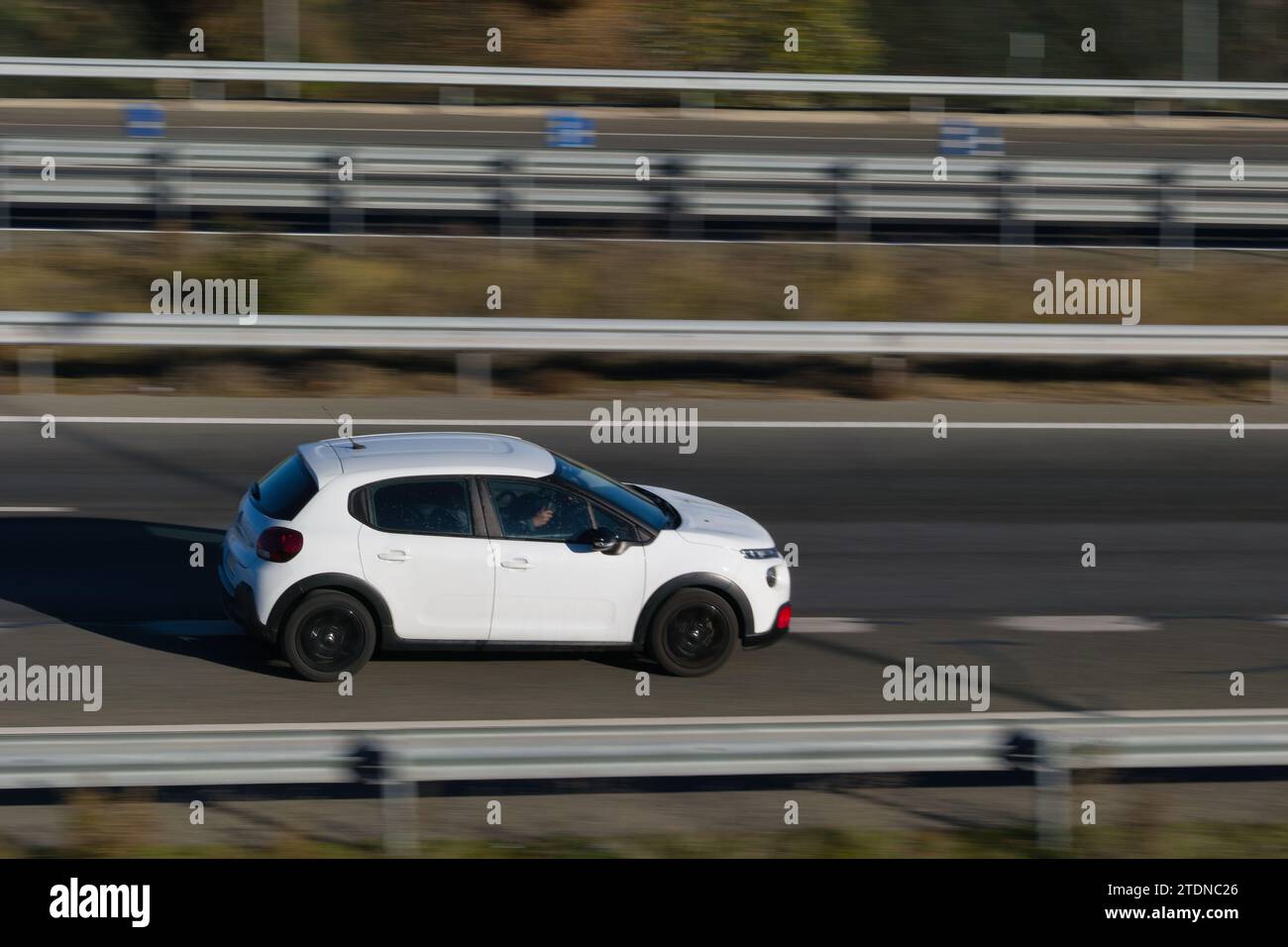 passenger car on highway transportation auto motion blur wheels ...