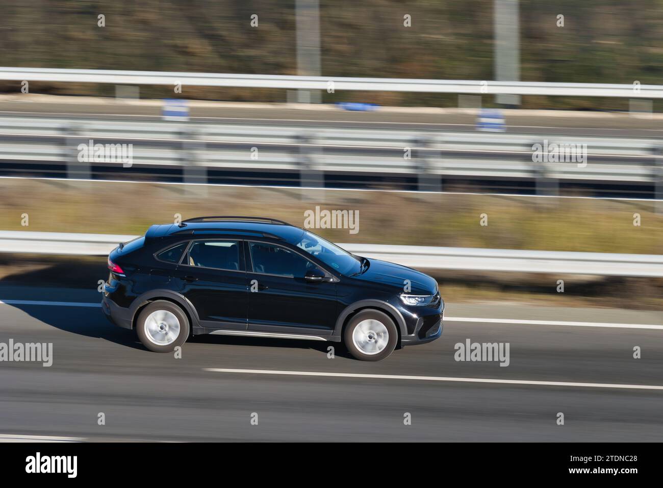 passenger car on highway transportation auto motion blur wheels ...