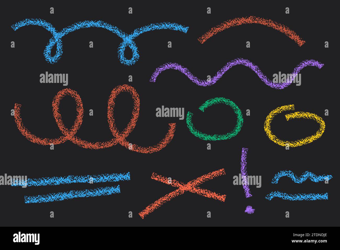 Group of chalked arrows and frames. Hand drawn colored charcoal symbols ...