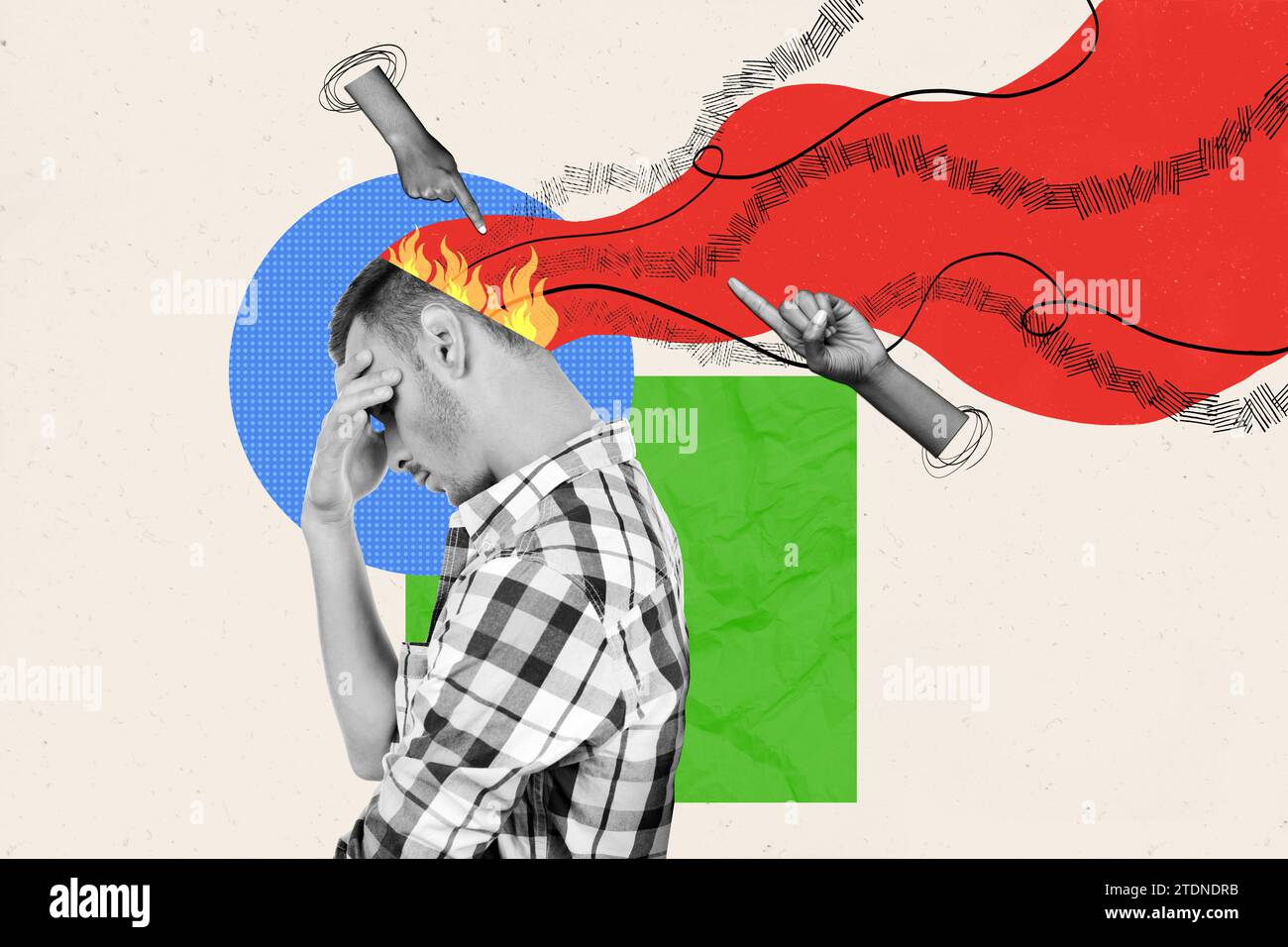 Creative picture collage poster young tired man worker suffer abuse ...