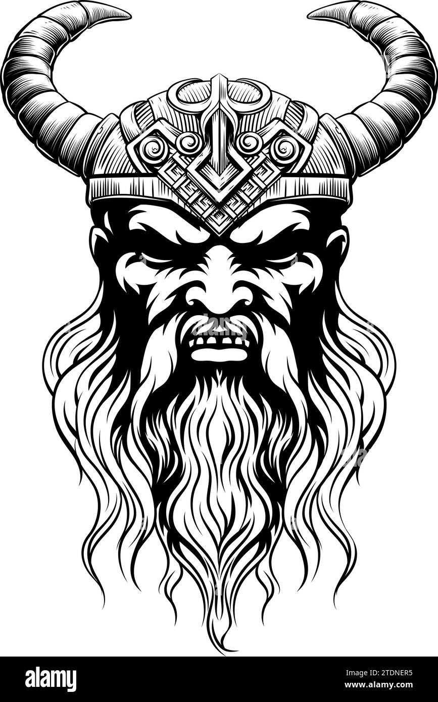 Viking Warrior Man Strong Mascot Face in Helmet Stock Vector Image ...