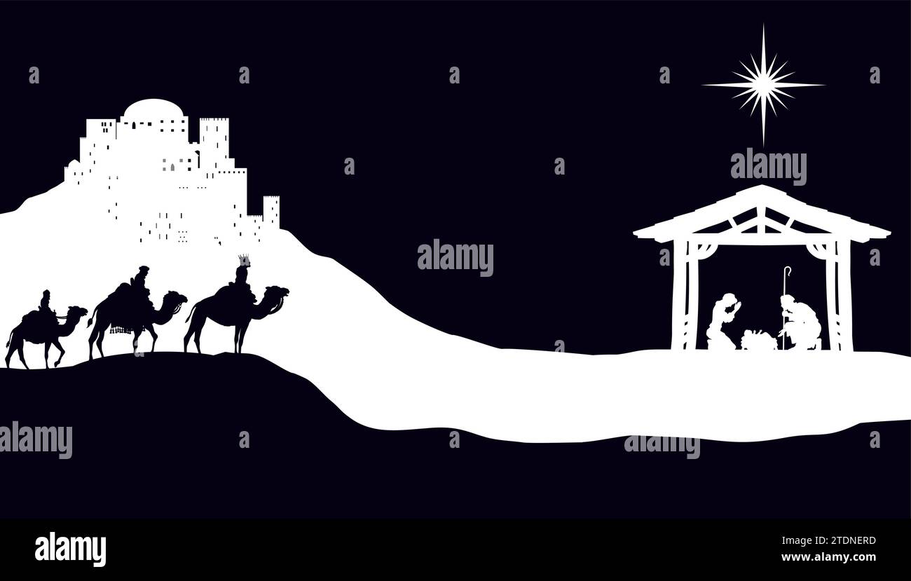 Christmas Nativity Scene Bethlehem Manger Wise Men Stock Vector Image ...