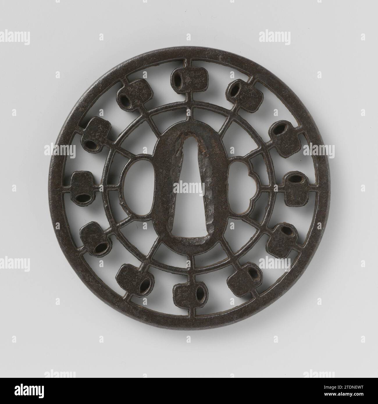 Hand guard, anonymous, 1600 - 1699 Round tsuba with a water scoop mill ...