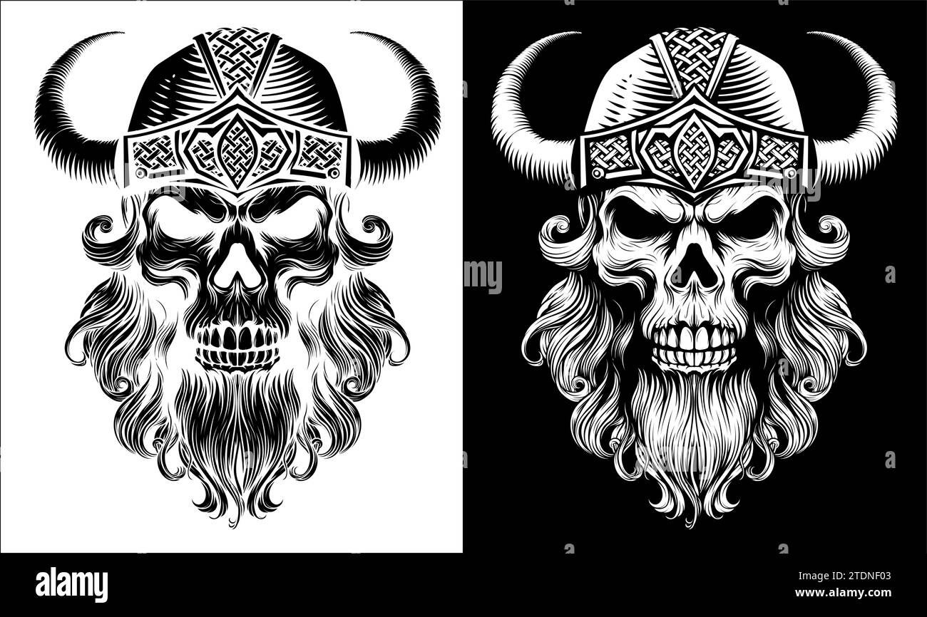 Viking Warrior Skull Man Mascot Face in Helmet Stock Vector Image & Art ...