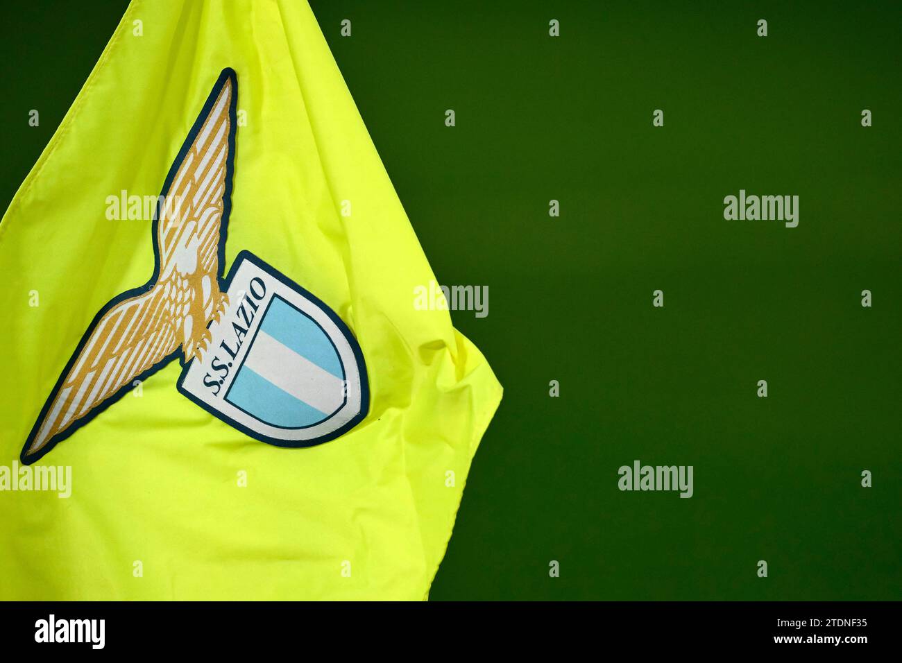 SS Lazio crest and logo are seen on a corner flag during the Serie A ...