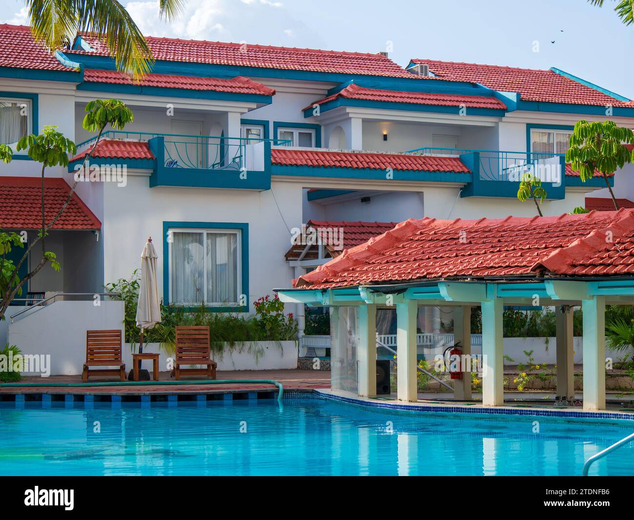 Goa, India - May 22, 2022: Luxury resort with swimming pool and palm ...