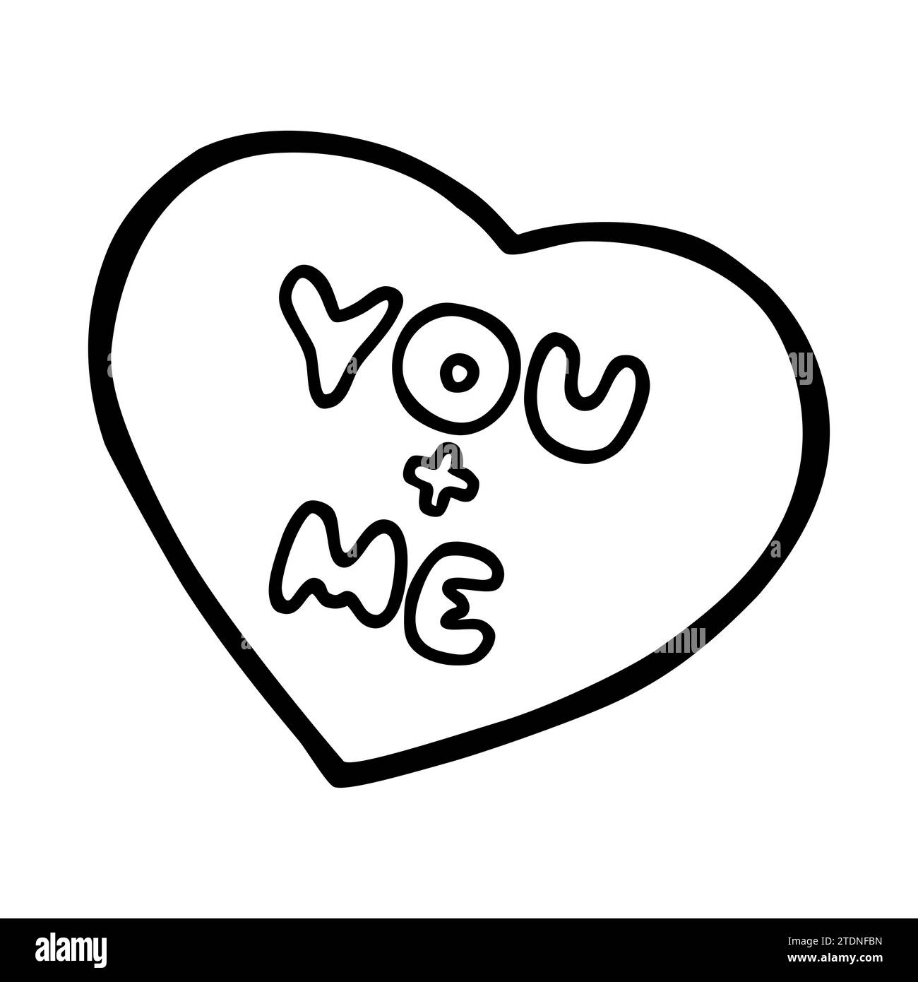 Heart hand drawn with line with words You plus Me. Graphic design ...