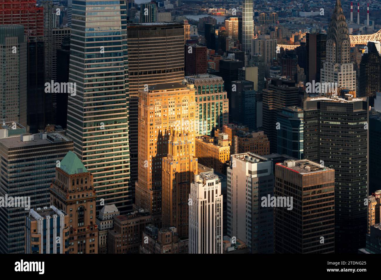 New York City aerial view of Midtown Manhattan with spotlight effect of ...