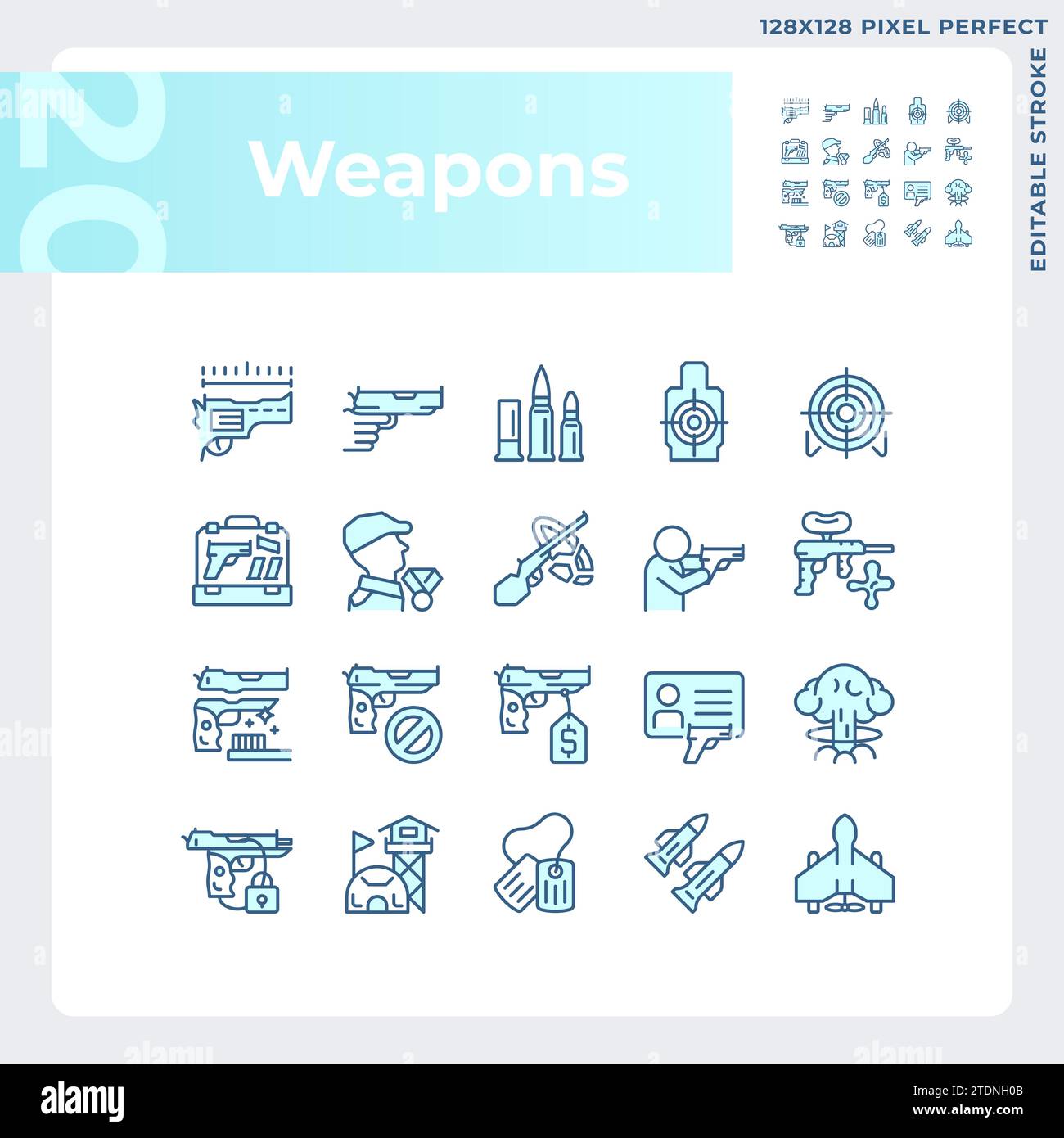 2D customizable pixel perfect blue weapons icons Stock Vector Image ...
