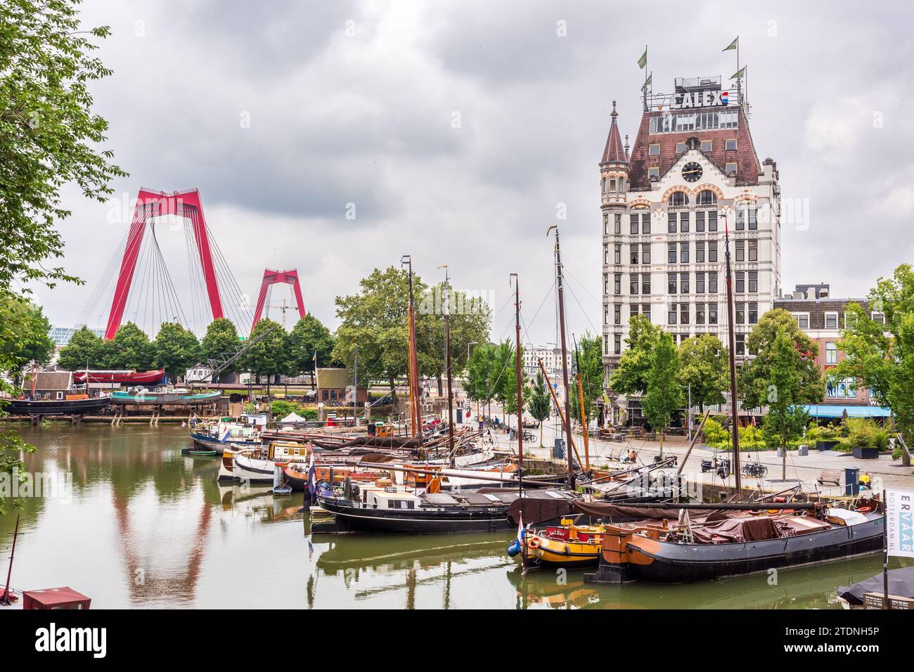 The Old Port of Rotterdam with river boats, overlooked by the Witte ...