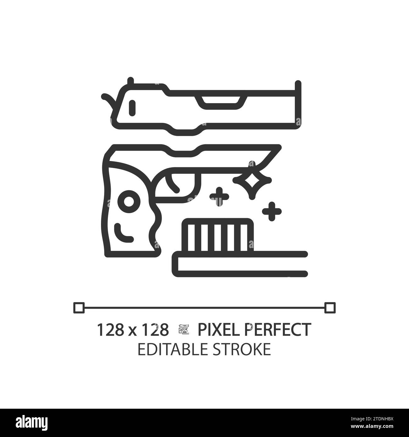 2D thin line pixel perfect simple black gun cleaning icon Stock Vector ...