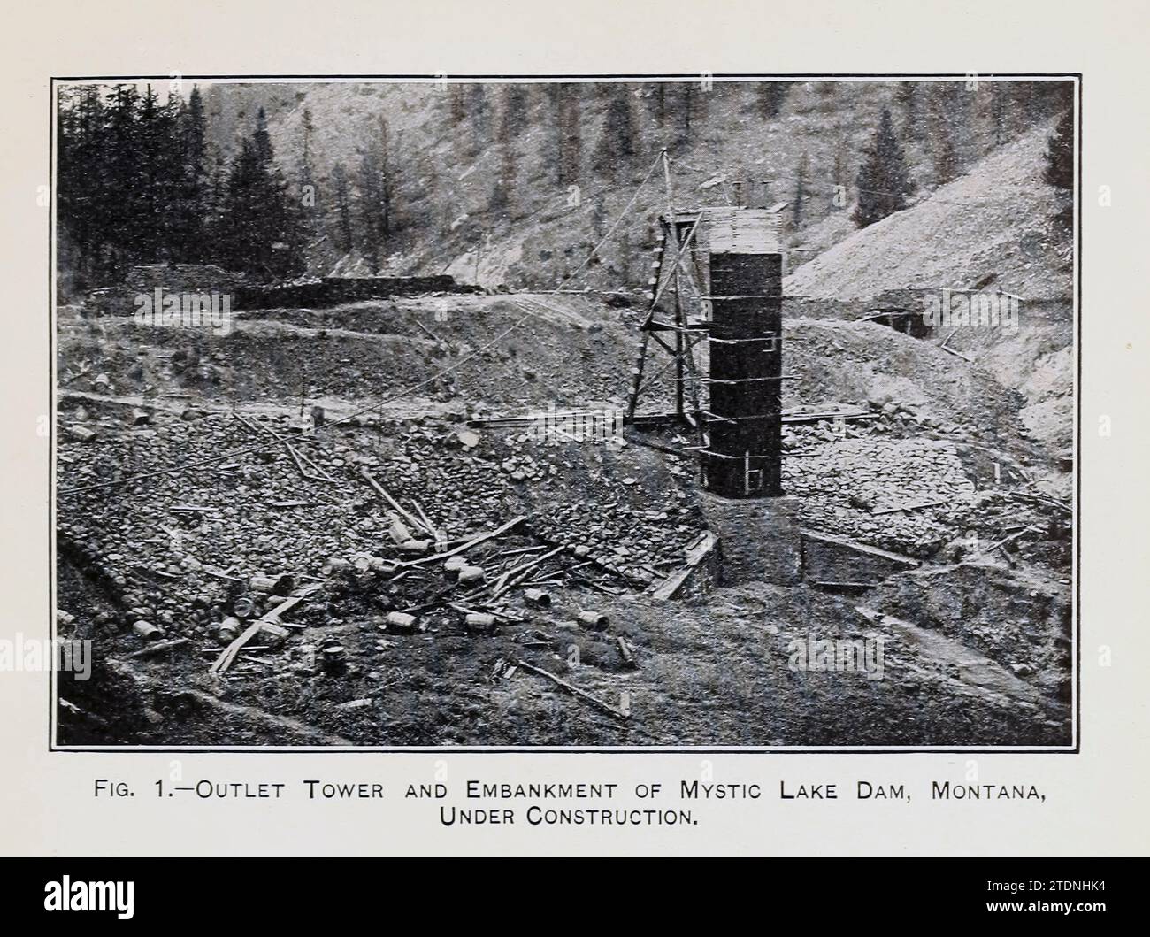Outlet tower and embankment of Mystic Lake Dam, Mont., under ...