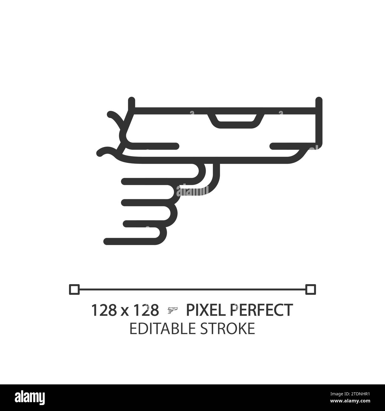 2D thin line pixel perfect simple black gun in hand icon Stock Vector ...