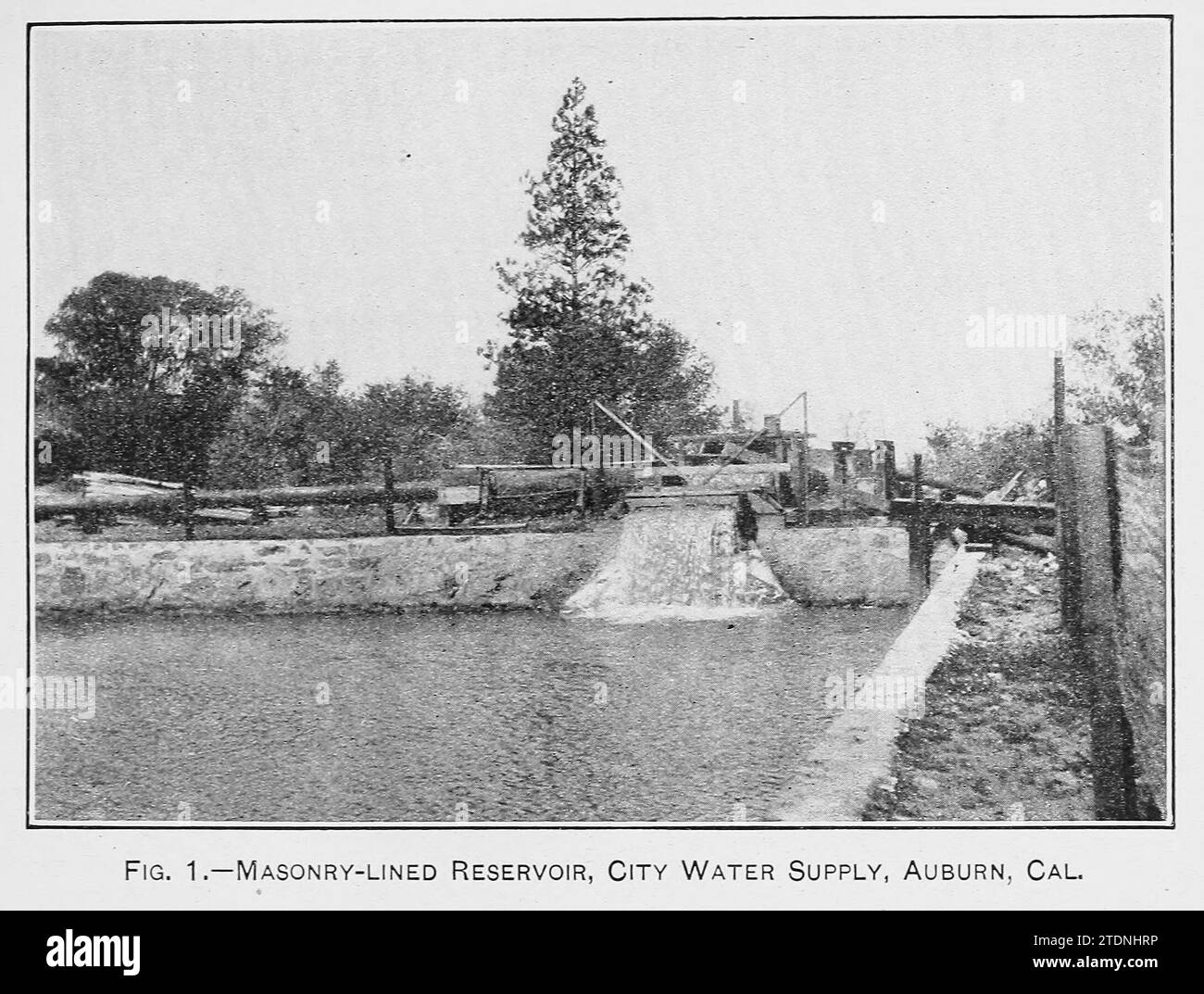 Masonry-lined reservoir, city water supply, Auburn, California from the ...
