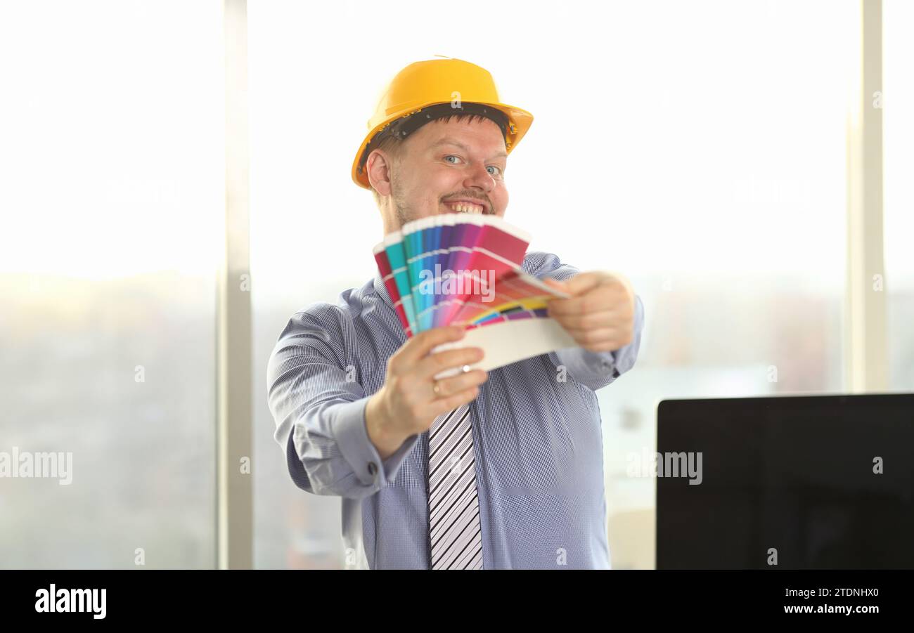 Portrait of Happy Male Designer Hold Color Palette Stock Photo - Alamy