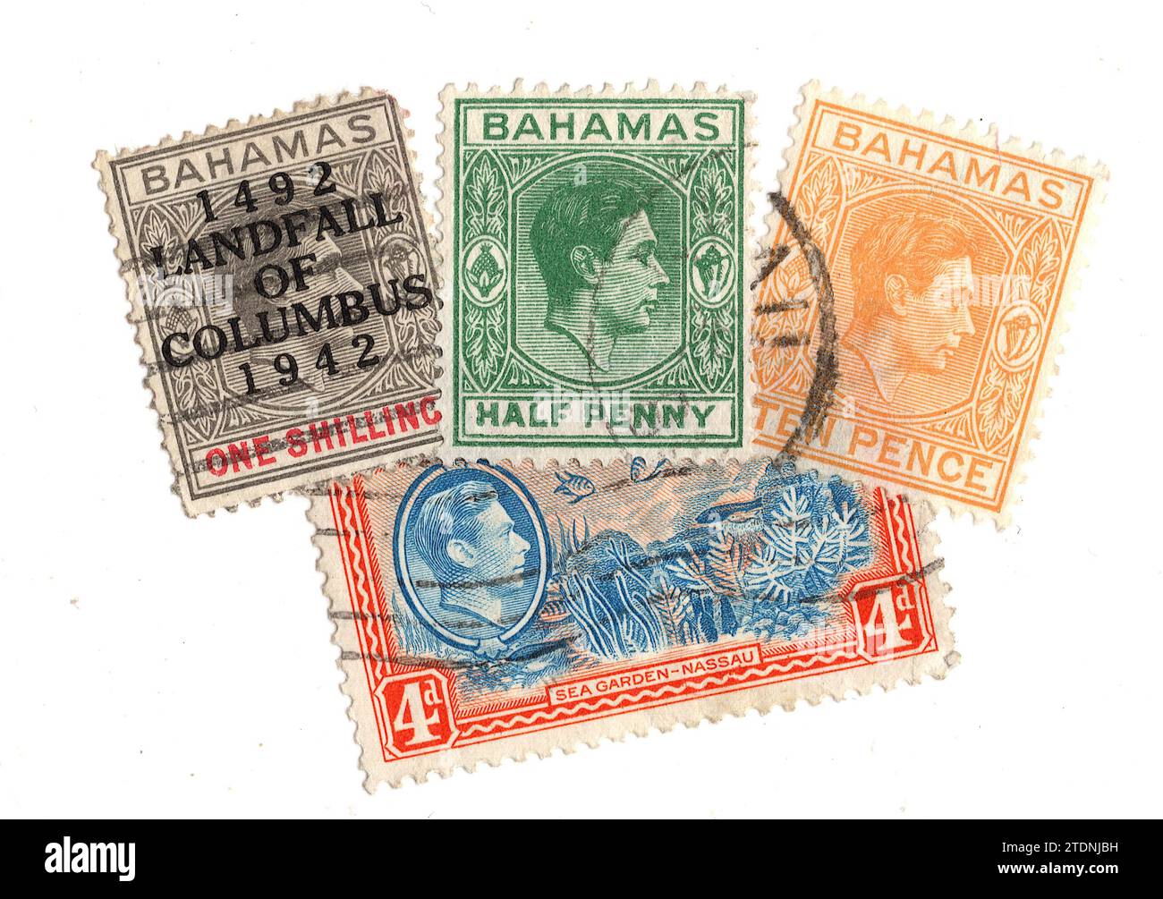 A montage of King George VI vintage postage stamps from the Bahamas on ...