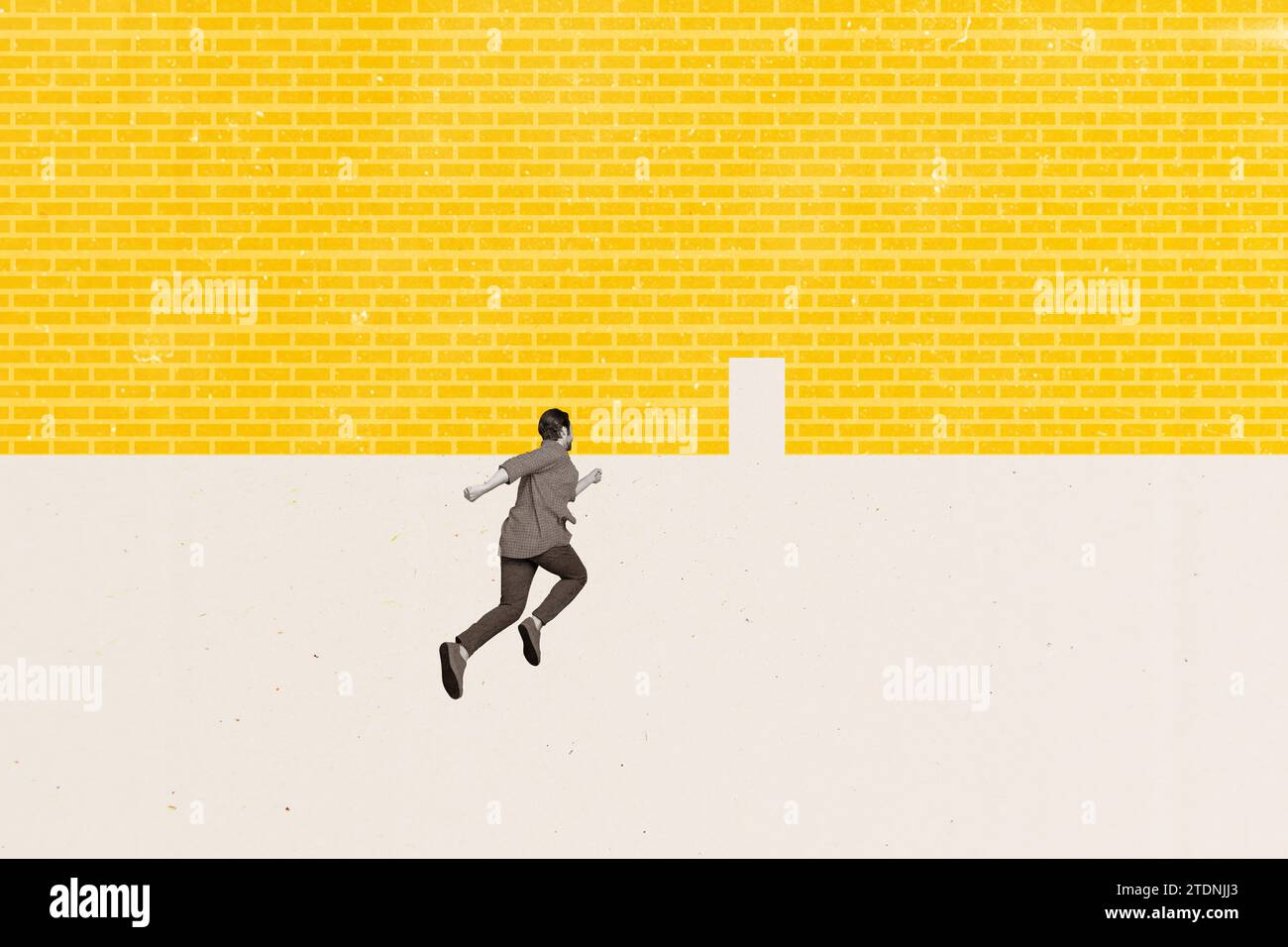 Collage creative poster monochrome effect fast runner excited young man ...