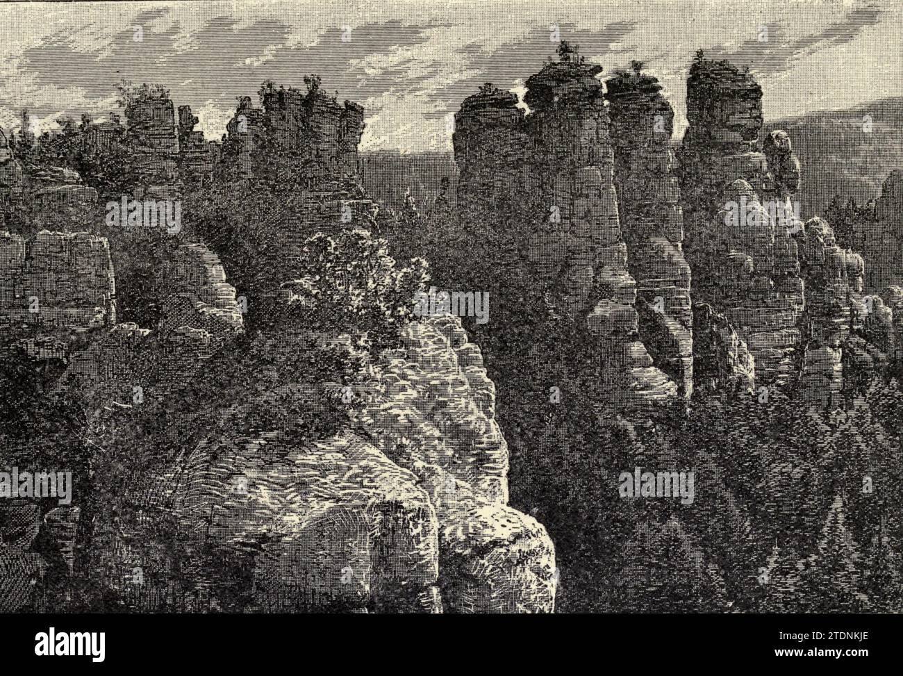 Rocks (Quadersandstein) : Marterstelle, from the Basteibriicke in Saxon ...