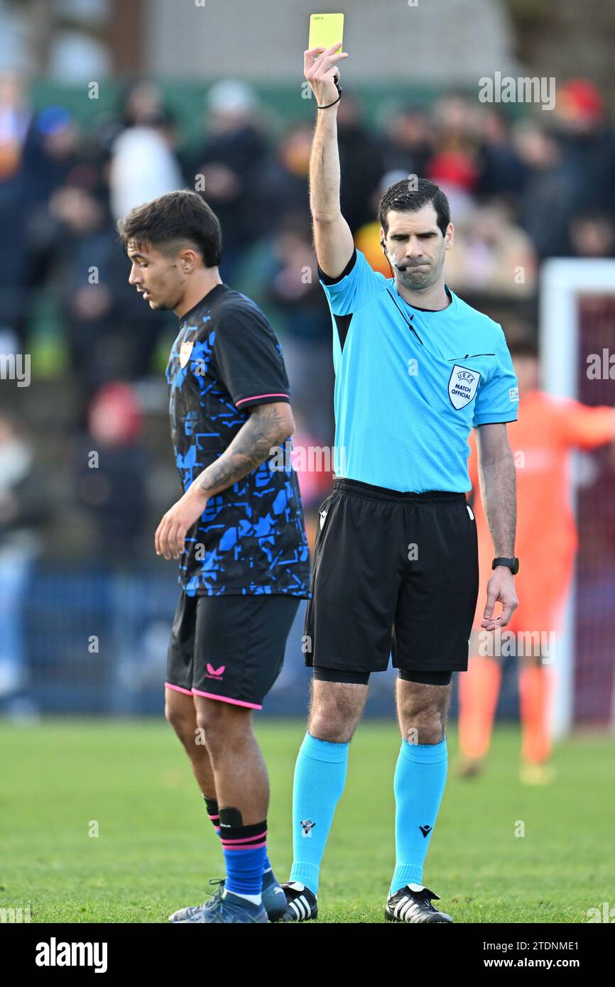 Diego Jimenez (2) of Sevilla receives a yellow card from referee ...