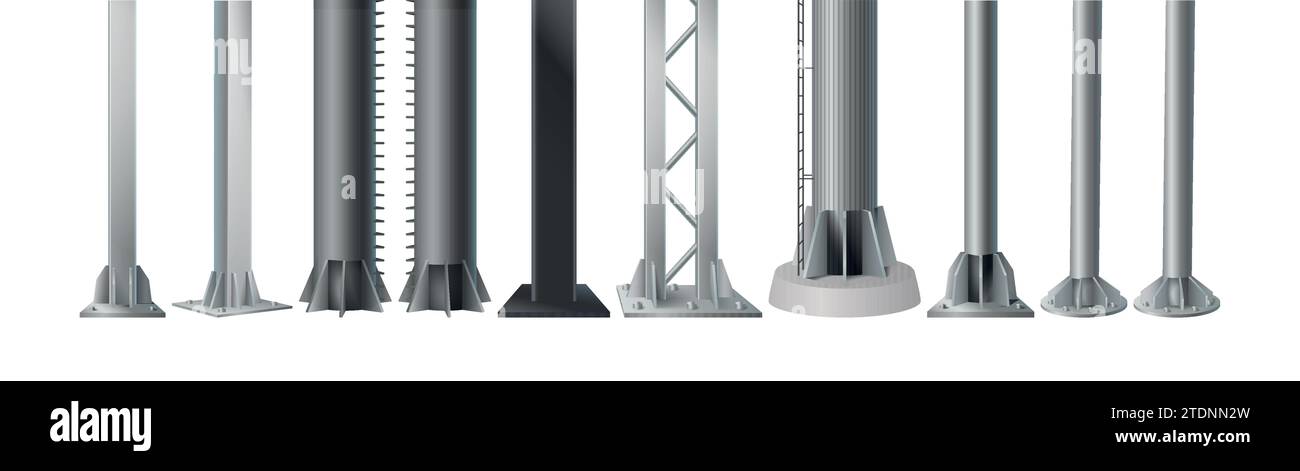 Metal billboard supports types realistic vector illustration set ...