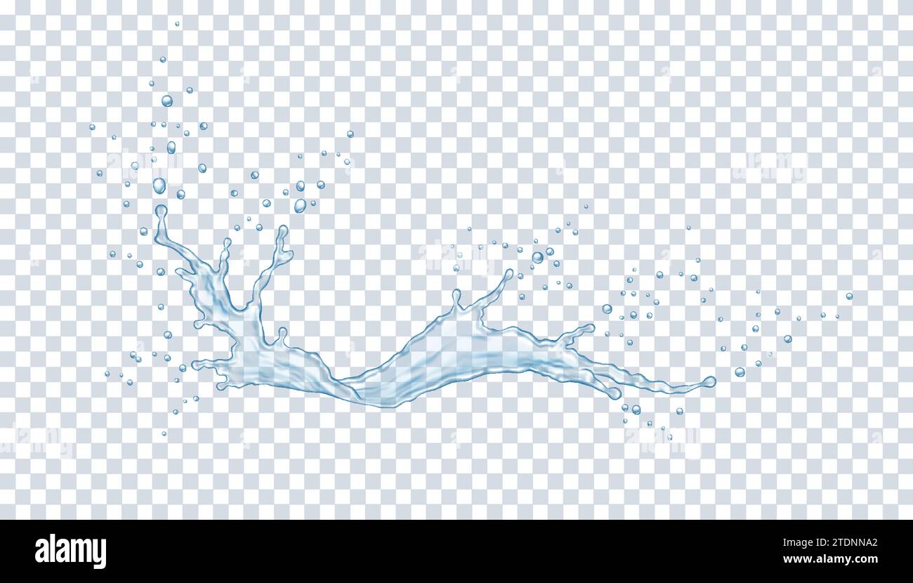 Translucent water flow with drops realistic vector illustration. Liquid ...