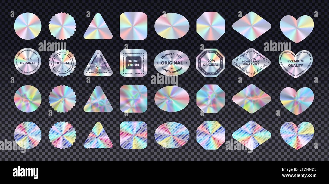 Holographic retro futuristic stickers realistic vector icons set ...
