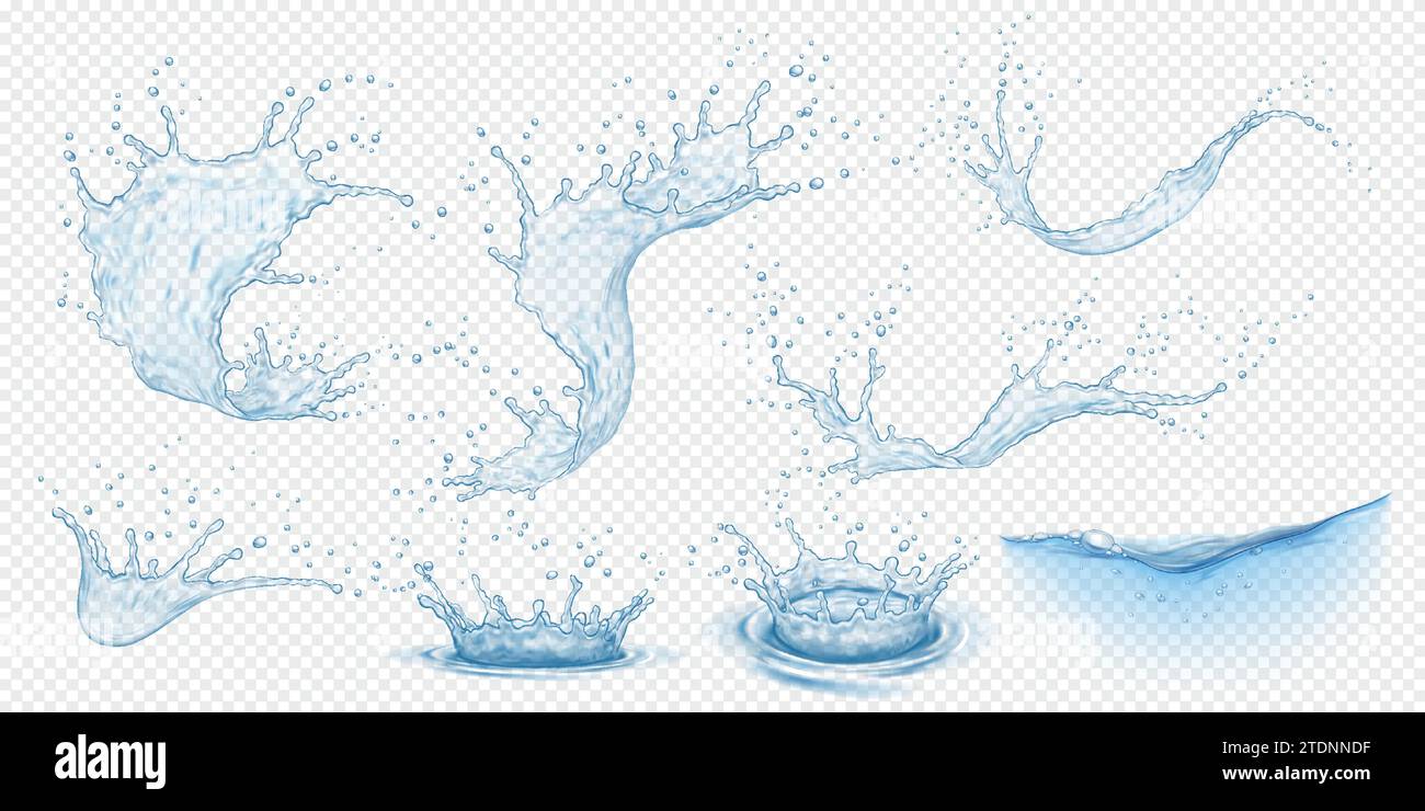 Water splashes with falling drops realistic vector illustration set ...
