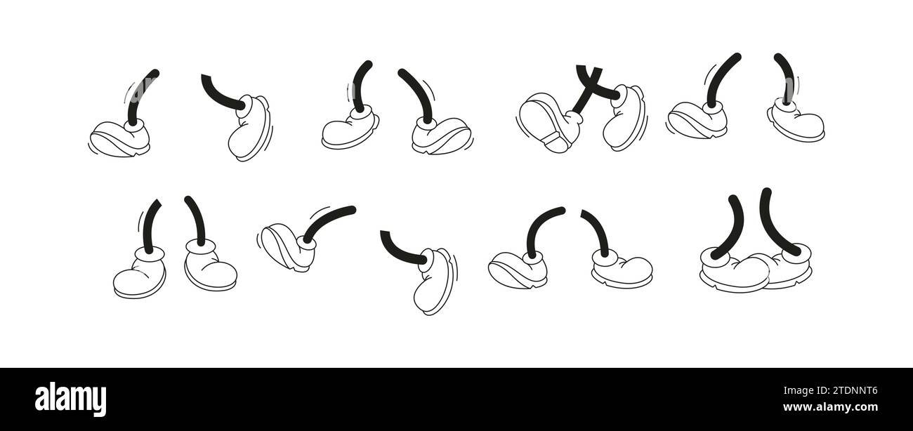 Cute vintage cartoon character legs linear vector icons set on white ...