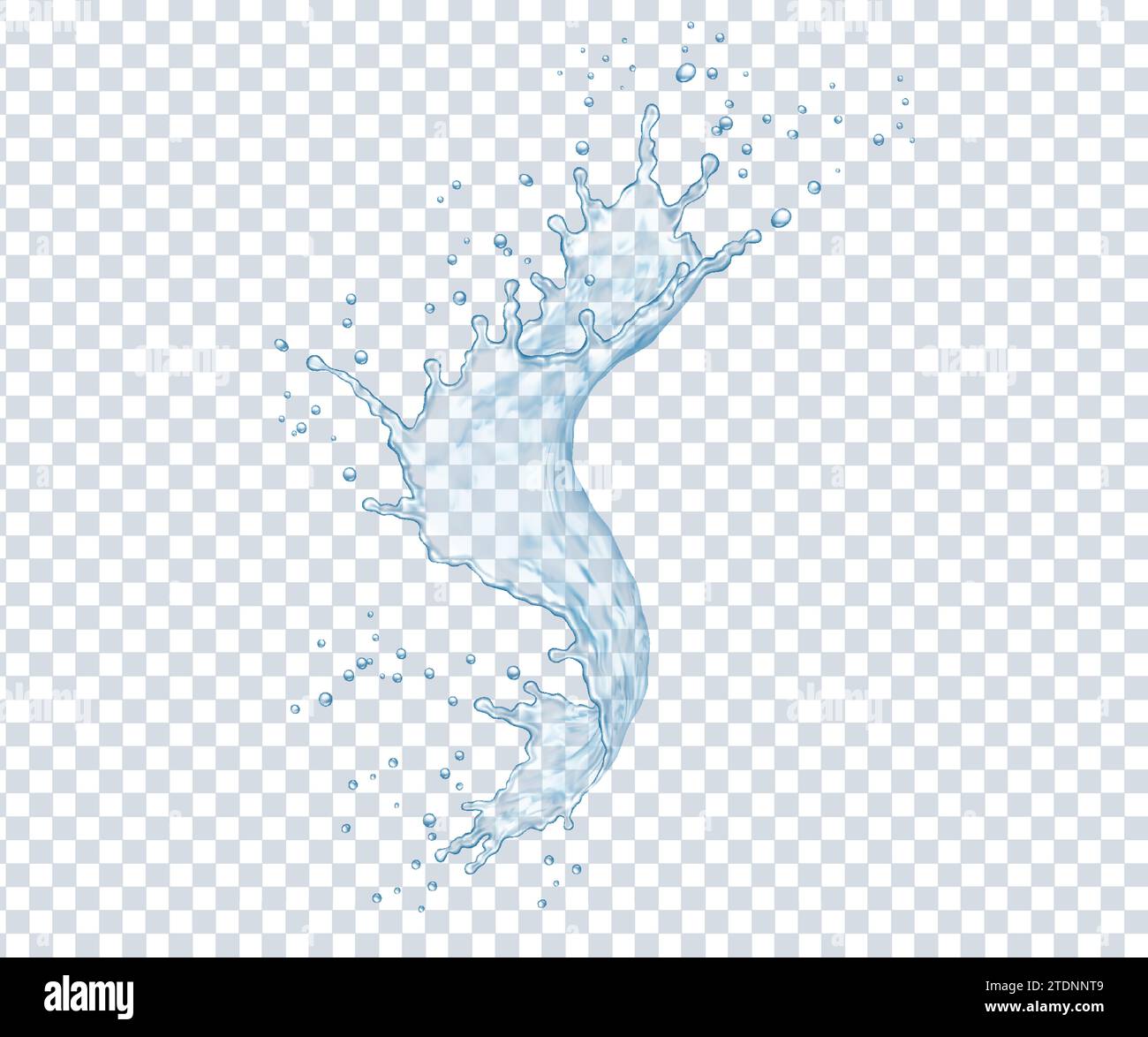 Flowing water with droplet realistic vector illustration. Flying liquid ...
