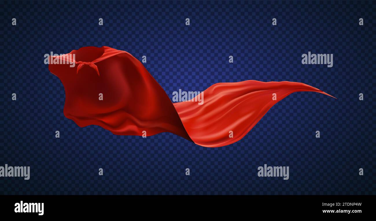 Flying red superhero cloak color vector realistic illustration. Comic ...