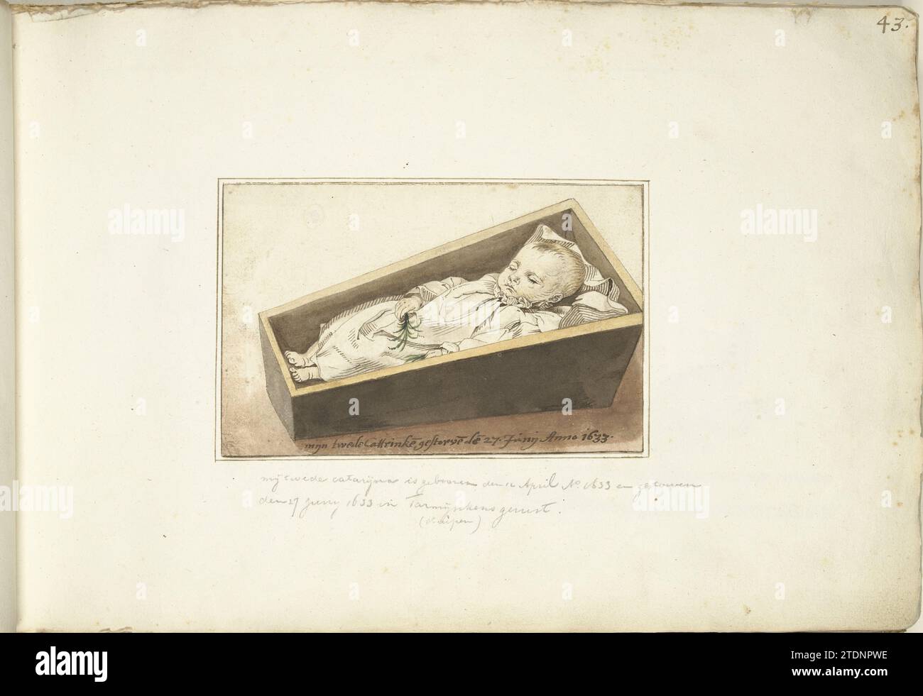 Catherina ter Borch in her coffin, 1633 Zwolle paper. ink. watercolor ...