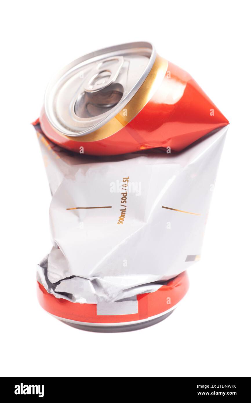 Empty crumpled can from energy drink or beer Stock Photo - Alamy