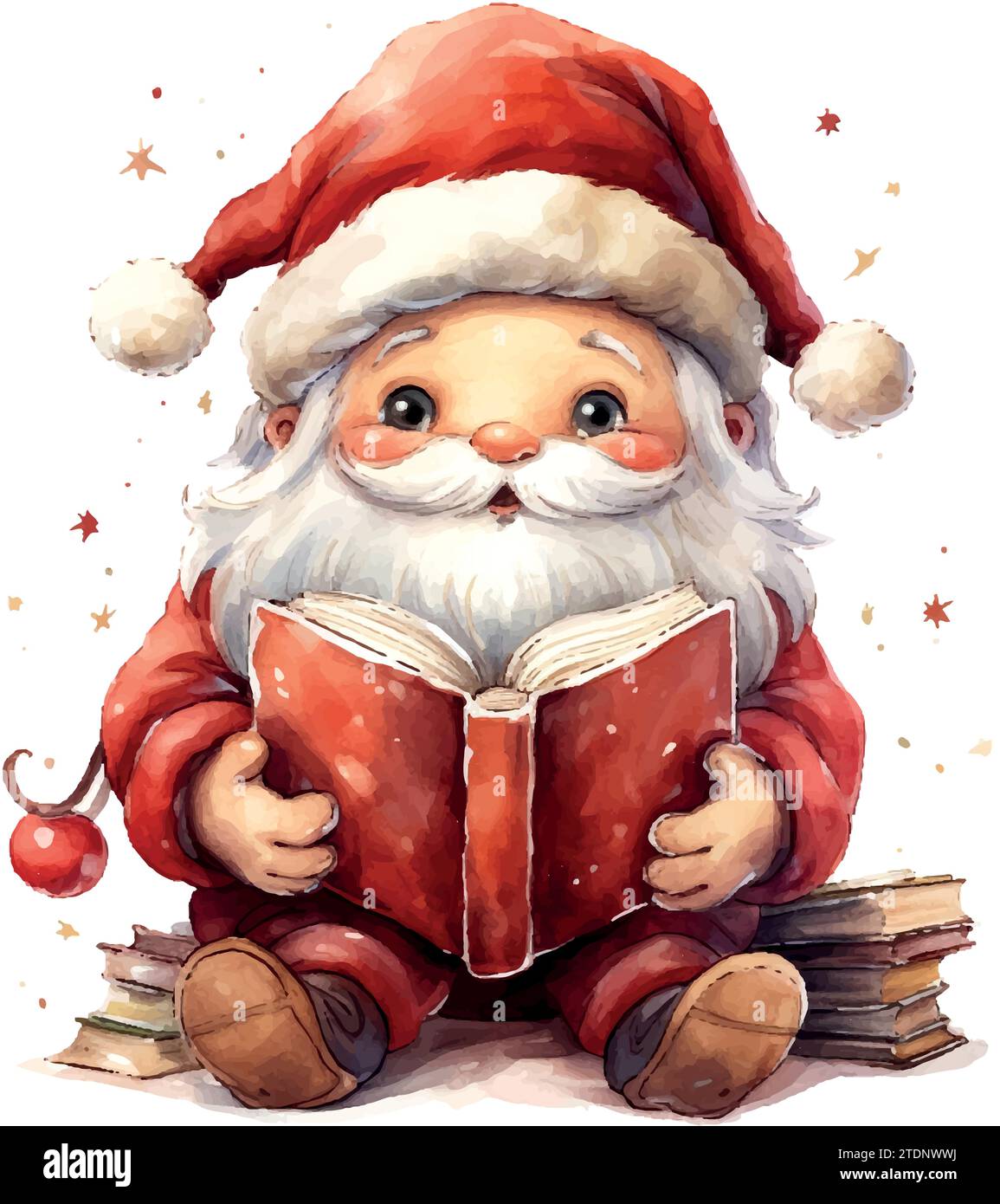 detailed vintage old kawaii santa read book full body, old color, in ...