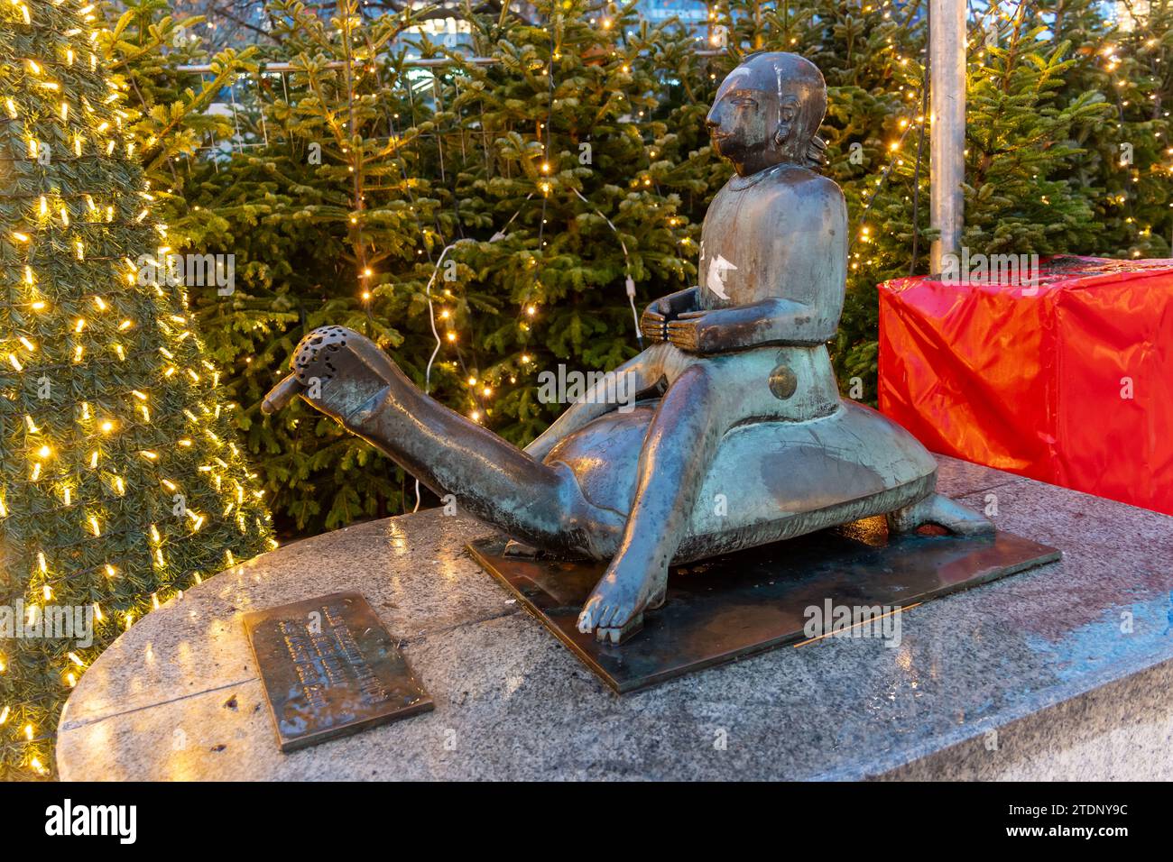 Bronze sculpture of a woman riding on a turtle, at Breitscheidplatz in ...